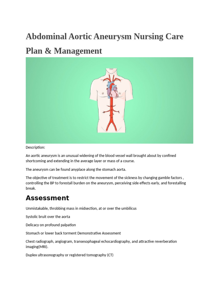 Abdominal Aortic Aneurysm Nursing Care Plan | PDF | Aorta | Blood Pressure