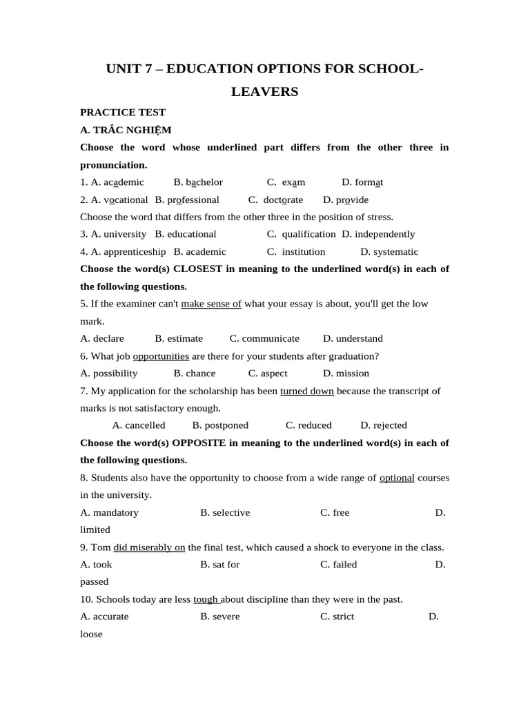 Unit 7 - Education Options For School | PDF | Academic Degree ...