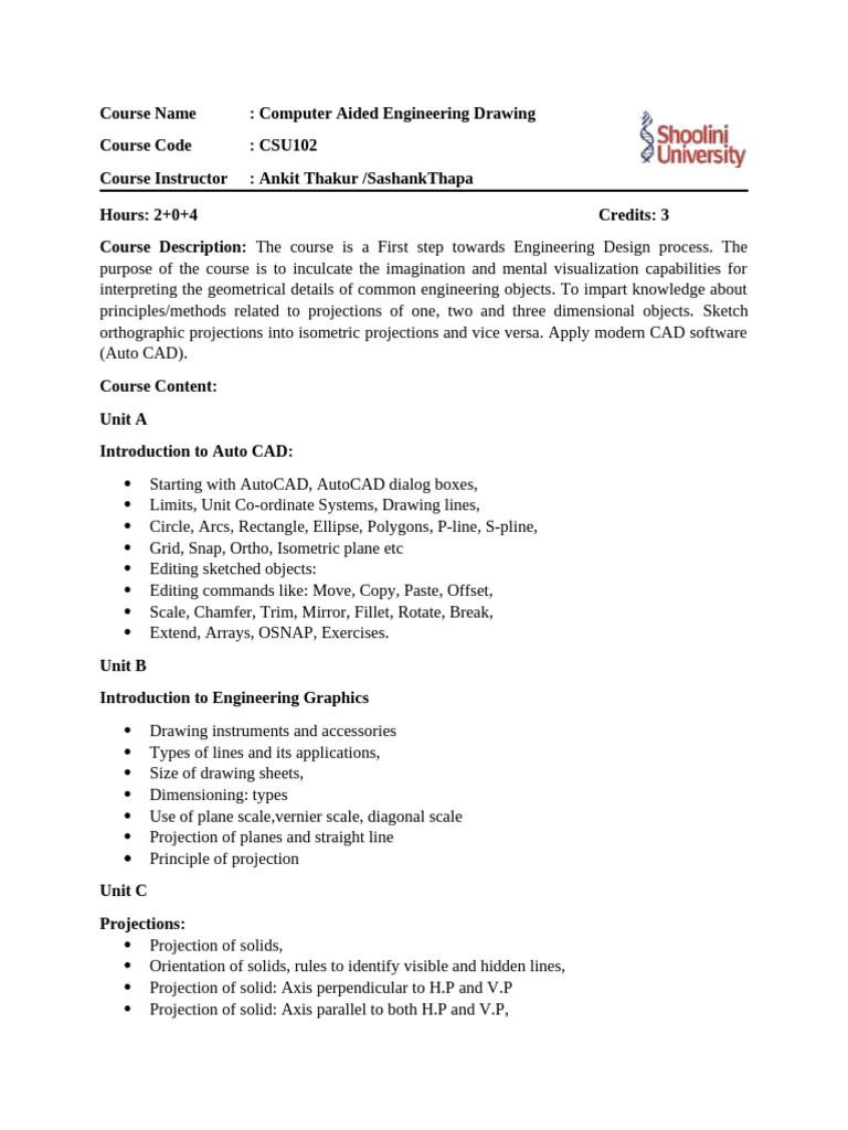 Computer Aided Engineering Drawing-Course File | PDF | Computer Aided ...
