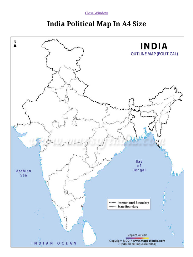 India Political Map in A4 Size: Close Window | PDF