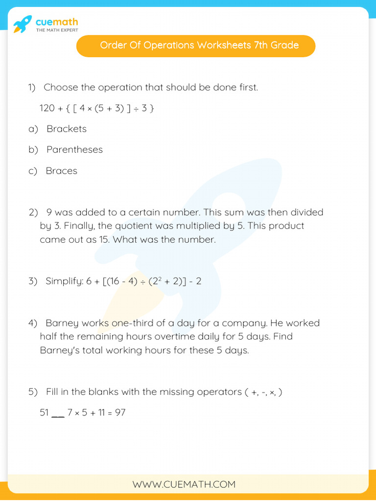 Order of Operations Worksheets 7th Grade - Worksheet 1 - Order-Of ...
