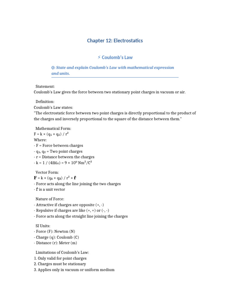 Chapter12 Coulombs Law | PDF