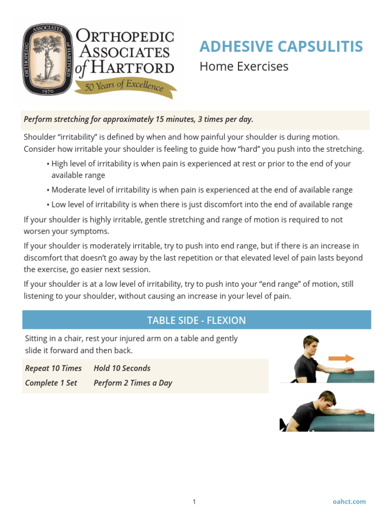 Oah Adhesive Capsulitis Exercises | PDF | Anatomical Terms Of Motion ...