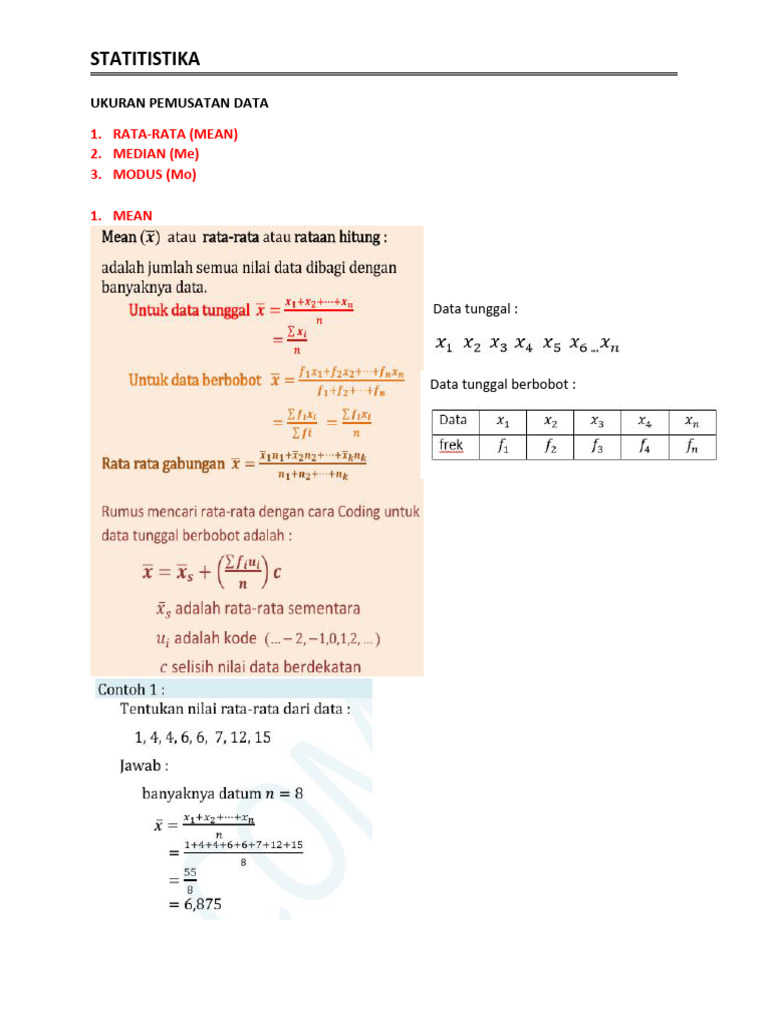 Ukuran Pemusatan Data-Statistik X7-8 | PDF