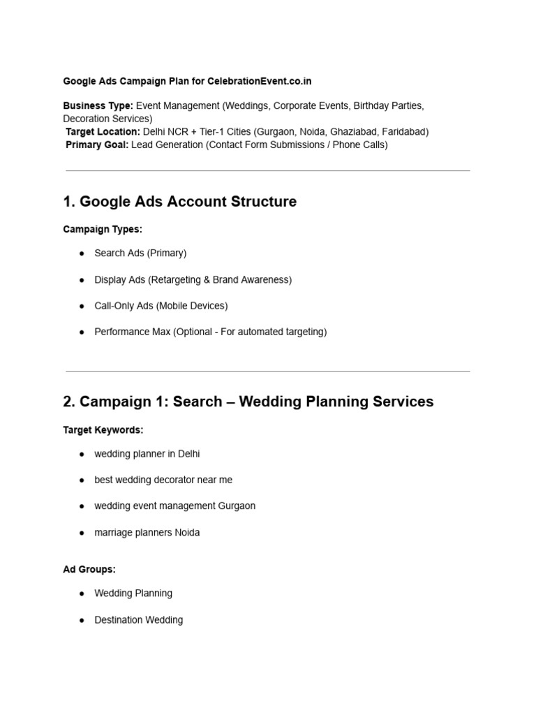 Google Ads Campaign Plan For Celebration Event | PDF | World Wide Web ...