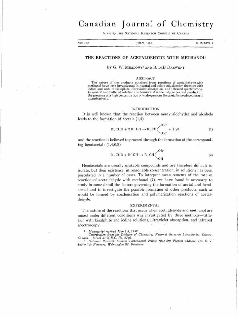 Acetal Formation from Acetaldehyde and Methanol | PDF | Acid | Chemical ...