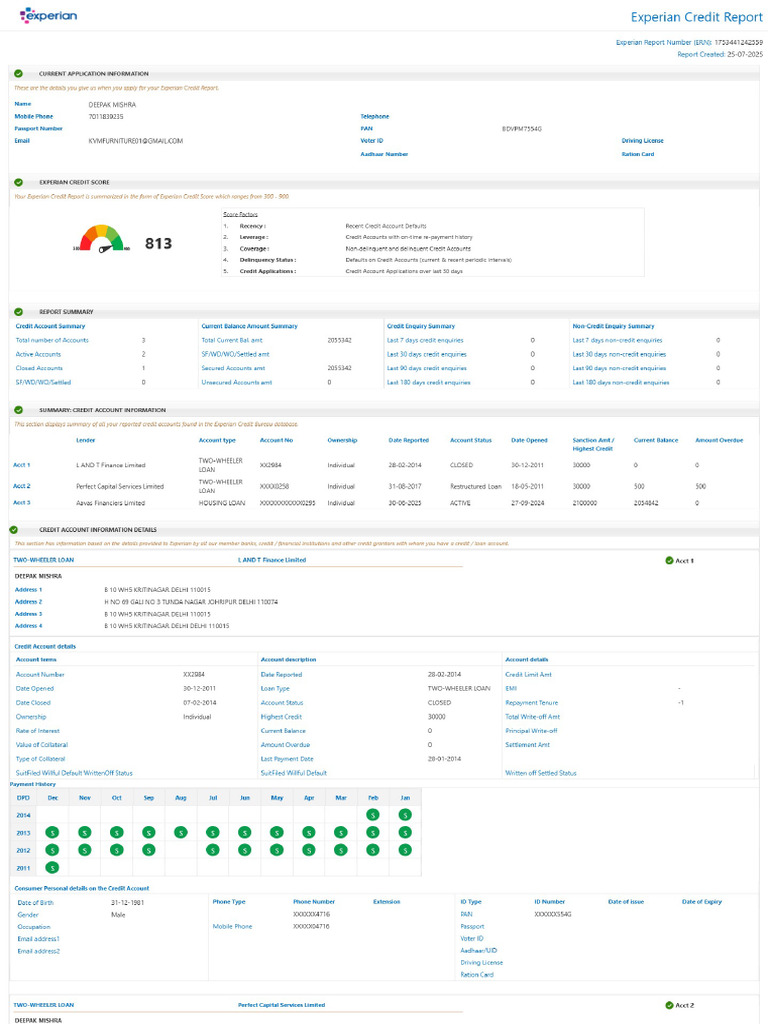 Deepak Mishra Experian Score | PDF