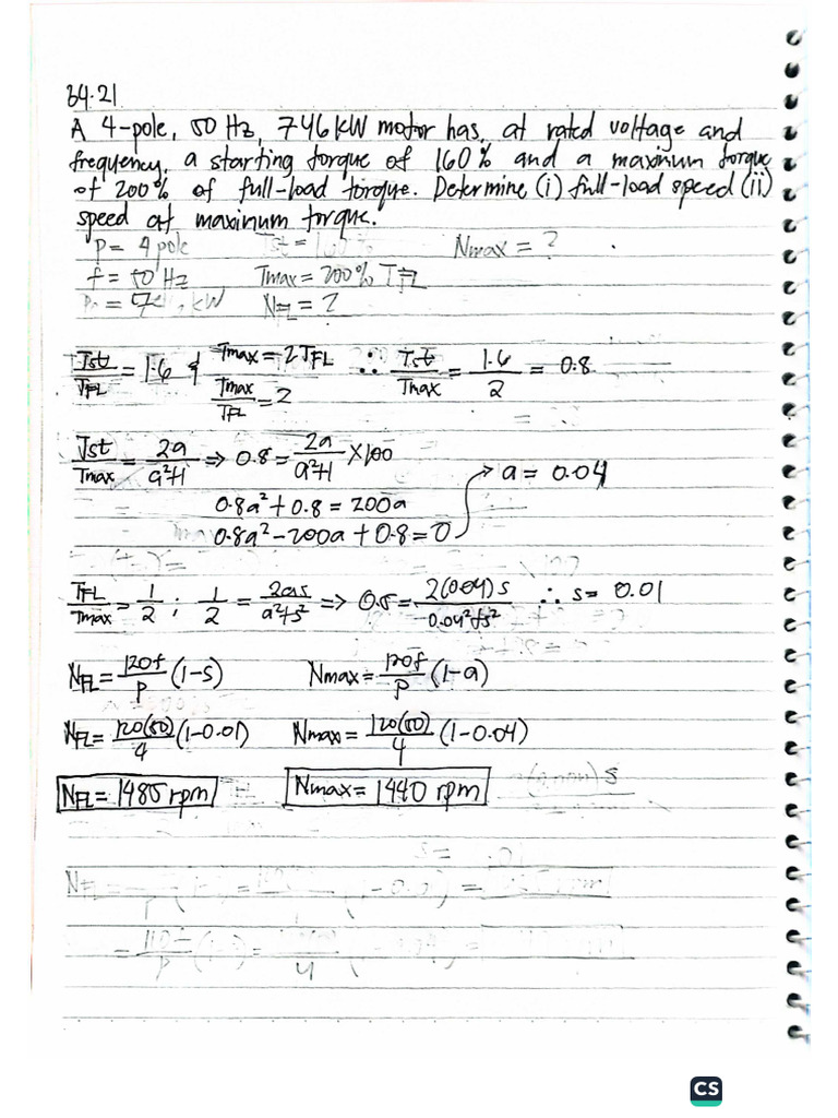 Induction Motor Problem-Solution | PDF