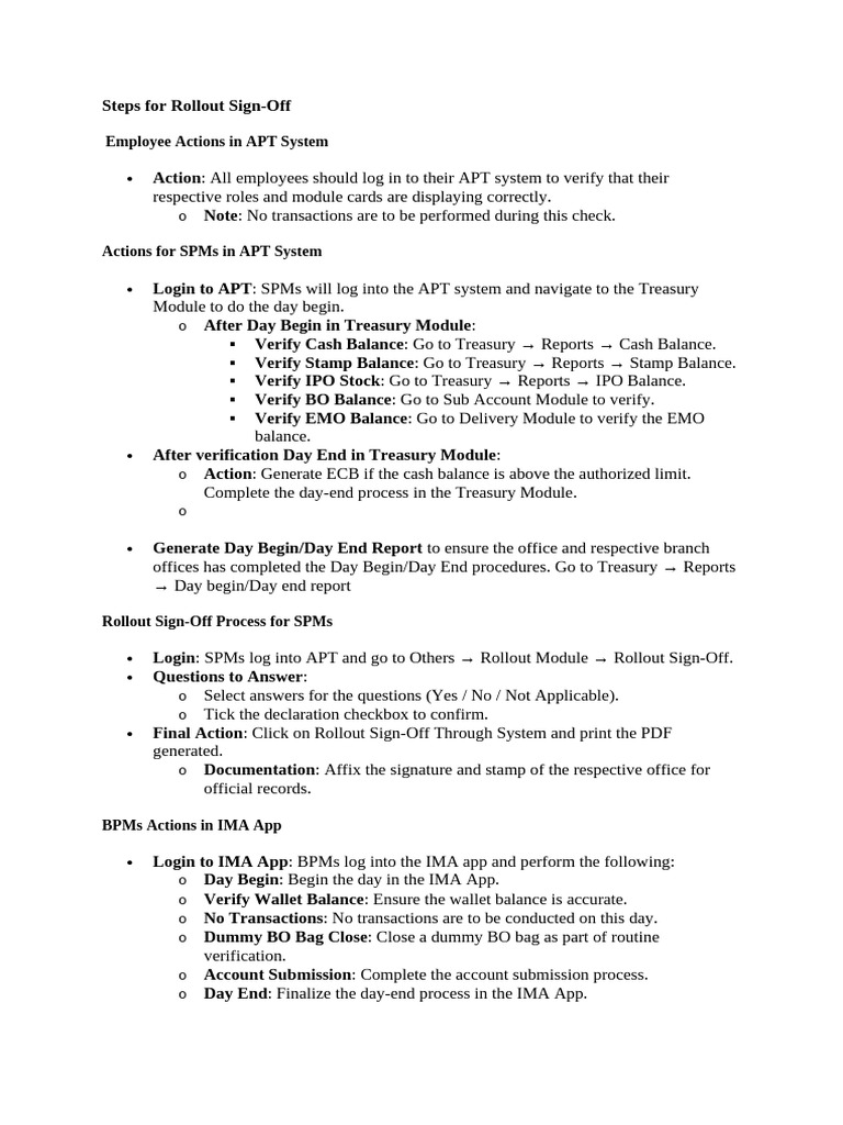 APT and IMA Rollout Sign-Off Steps | PDF