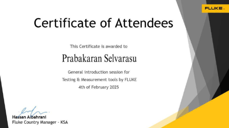 Prabakaran Certificate Fluke | PDF