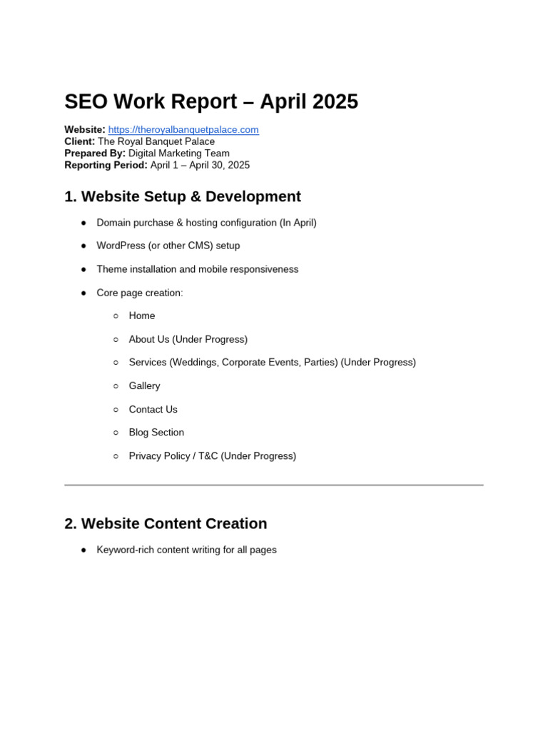 SEO Work Report - April 2025 | PDF | Search Engine Optimization | World ...