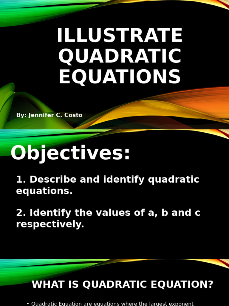 Grade 9 q1 Lesson 1 Illustrating Quadratic Equations | PDF | Equations ...