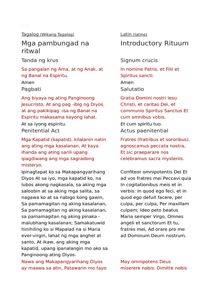 Mass in Tagalog Latin | PDF