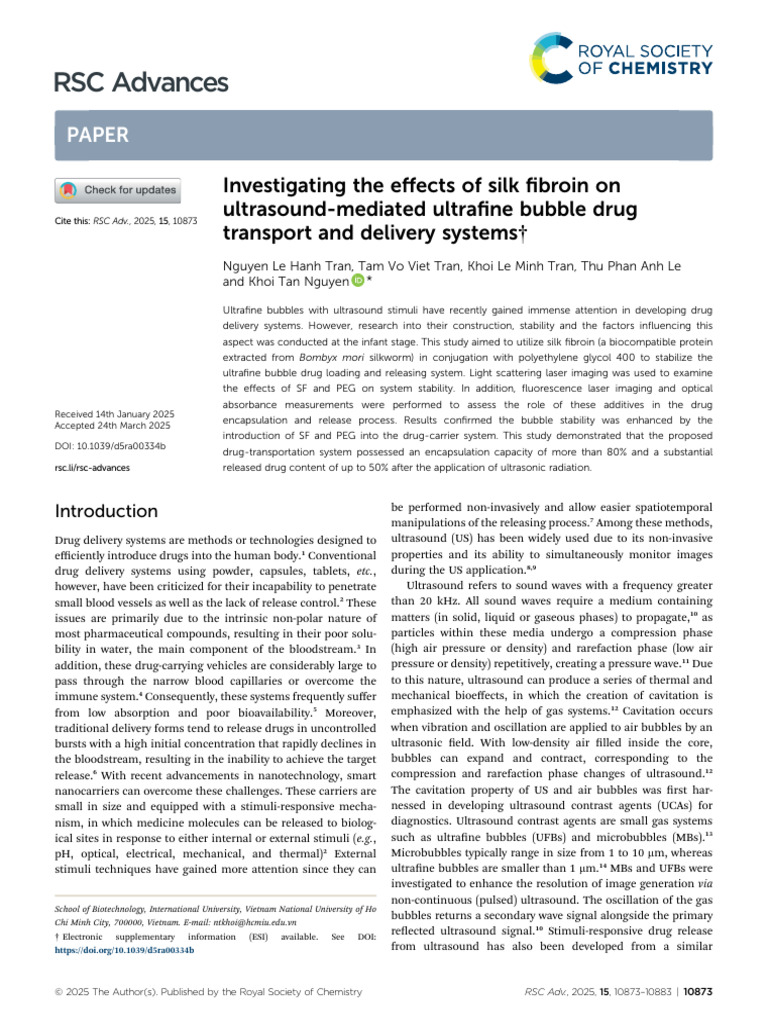 Silk Fibroin in Ultrasound Drug Delivery | PDF | Ultraviolet–Visible ...