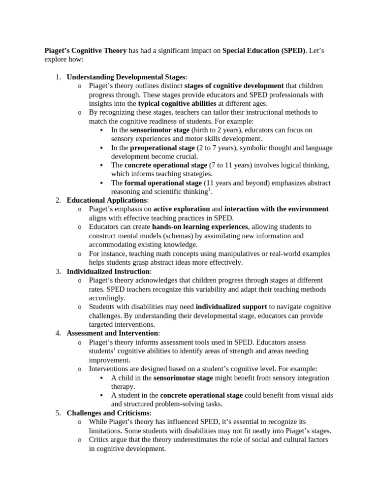Piaget's Impact on Special Education | PDF | Special Education | Cognition