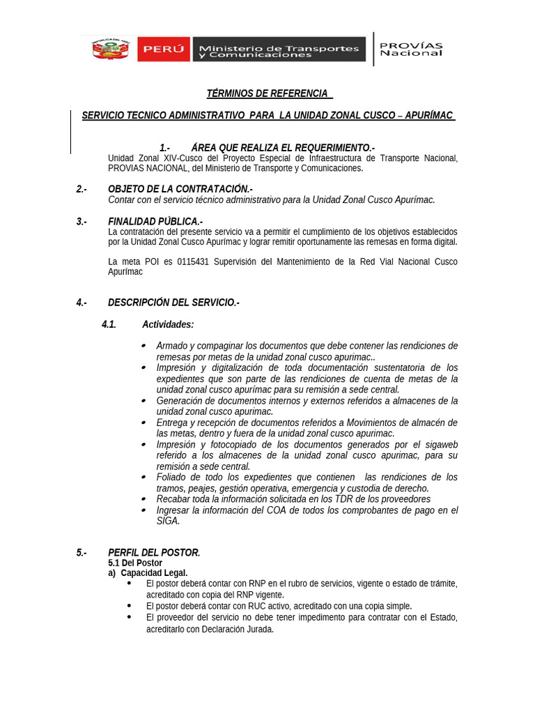 TDR Apoyo Administrativo Uzcusco Final | PDF | Soborno