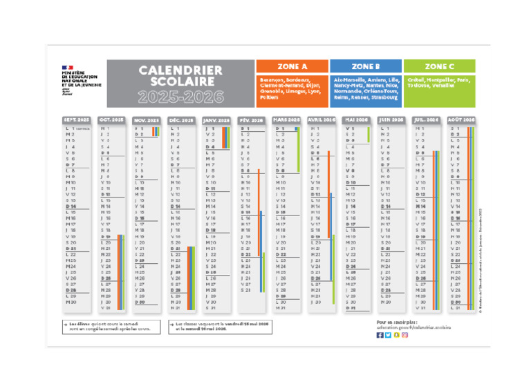 Calendrier Scolaire 2025 2026 | PDF