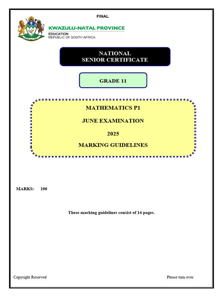 Grade 11 Mathematics June 2025 Marking Guidelines | PDF