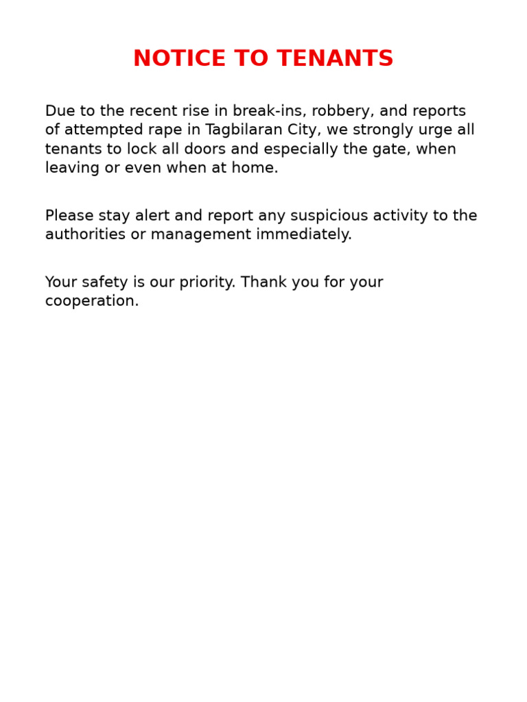 Notice To Tenants | PDF