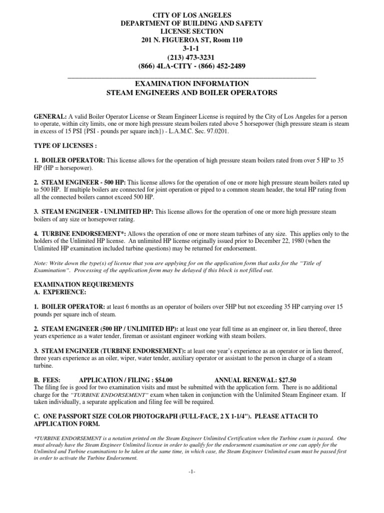 LA Steam Engineer & Boiler Operator Exam Guide | PDF | Horsepower | Boiler