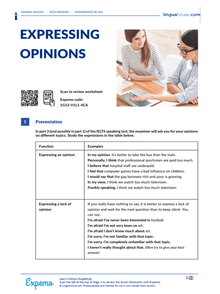 Lesson 1. Expressing Opinions | PDF