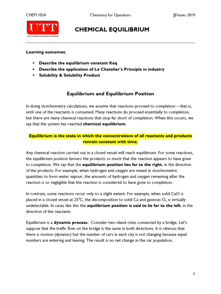 5b. Chemical Equilibrium & Solubility Product-1 | PDF | Chemical ...