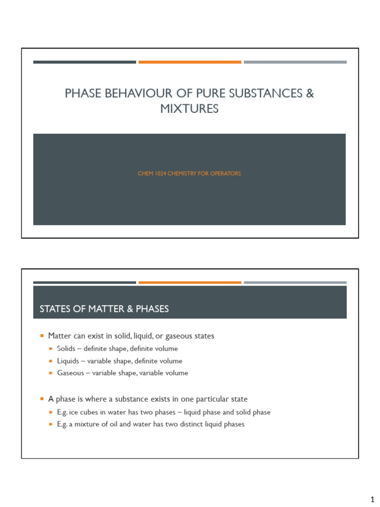 Phase Behaviour of Pure Substances & Mixtures | PDF | Phase (Matter) | Liquids