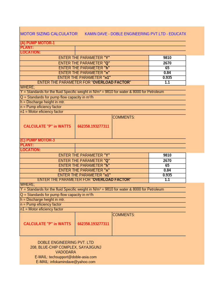 Motor Sizing Calculator Guide | PDF | Fluid Mechanics | Continuum Mechanics