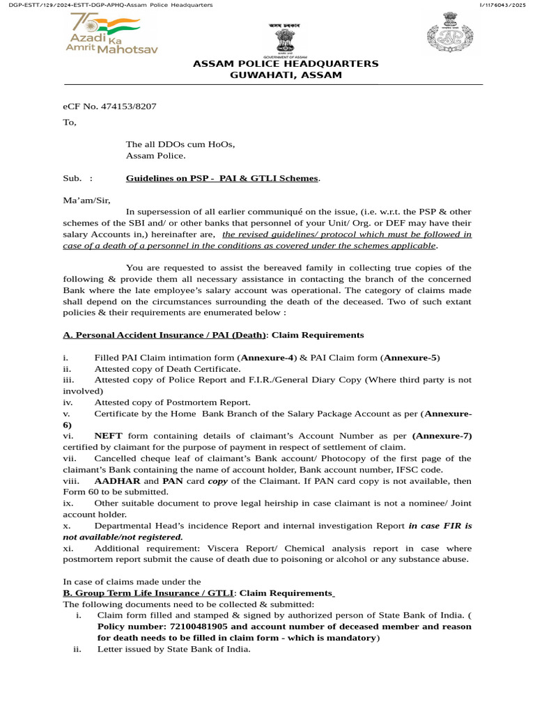 PSP Claim Process and Annexure | PDF | Life Insurance | Cheque
