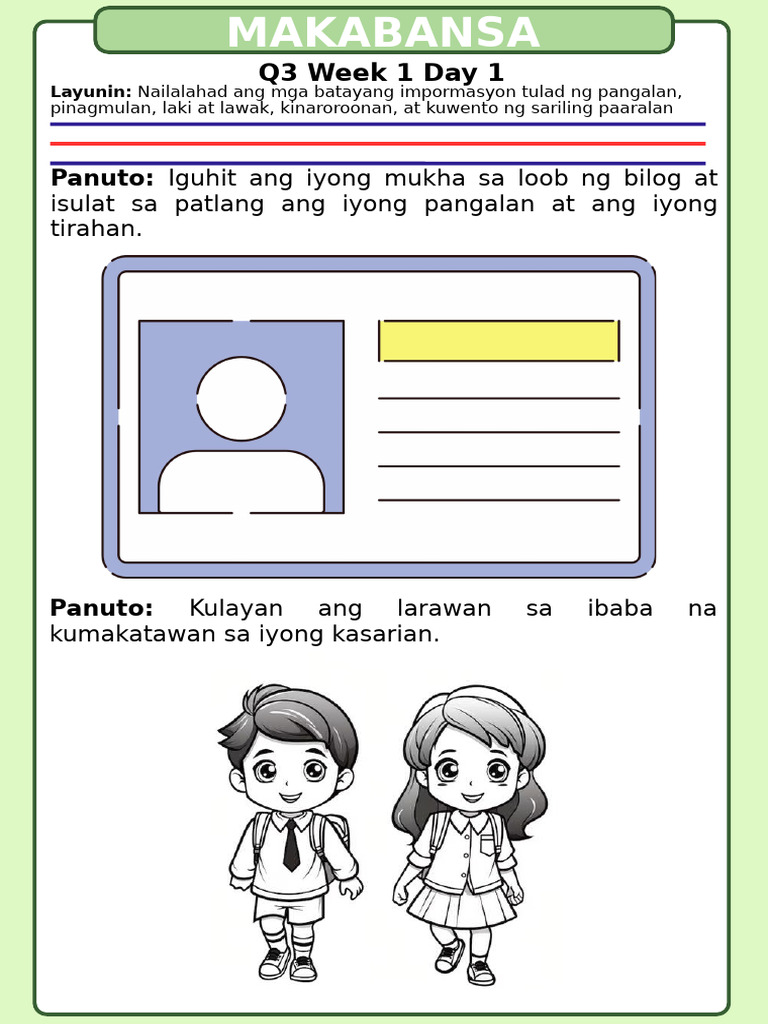 q3 Makabansa Worksheet Week 1 | PDF