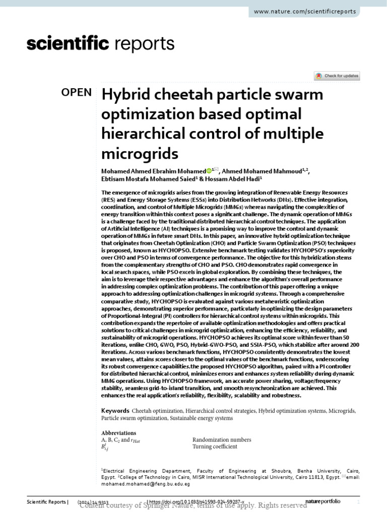 Hybrid Cheetah Particle Swarm Optimization Based Optimal Hierarchical Control of Multiple ...