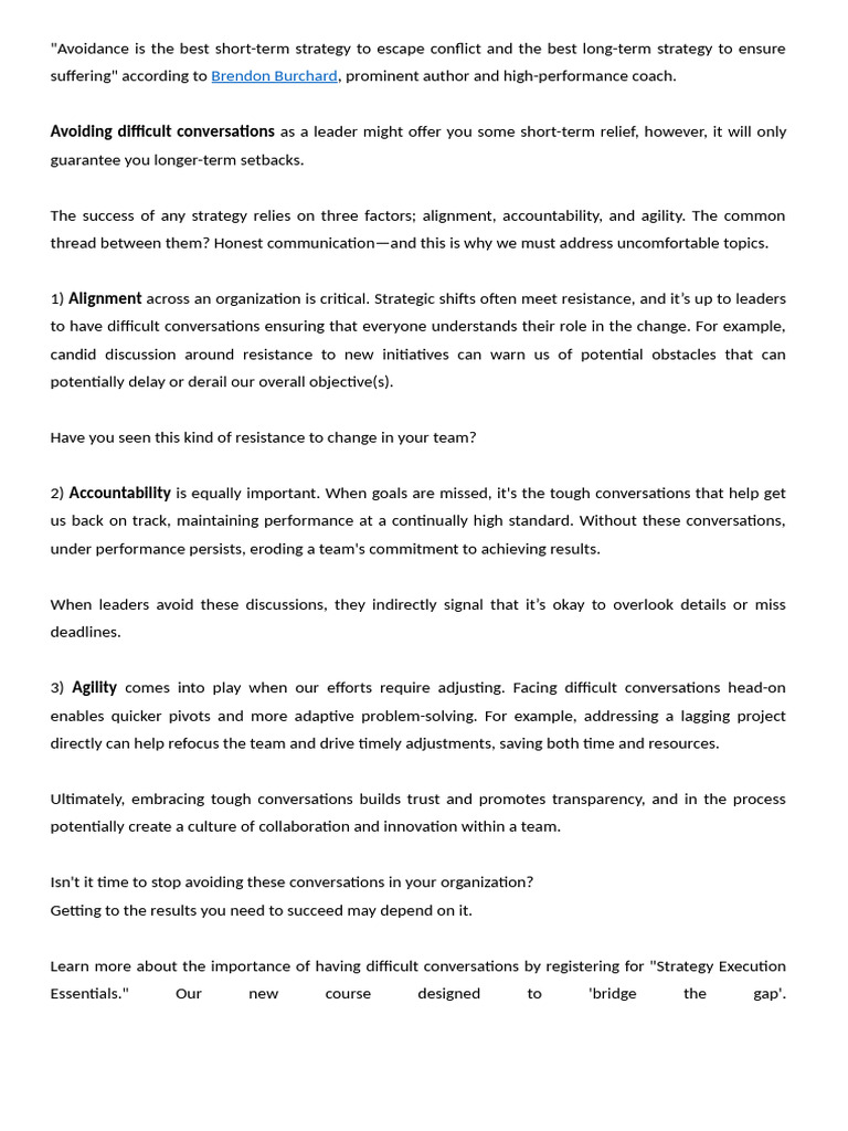 Avoiding Difficult Conversations | PDF