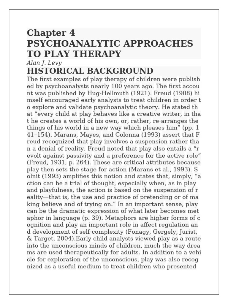 Psychoanalytic Approach of Play Therapy | PDF | Psychoanalysis | Psychotherapy
