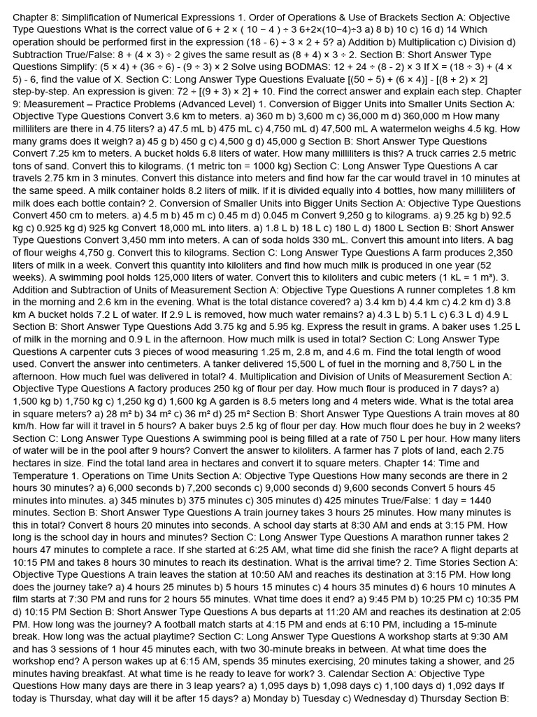 Order of Operations & Brackets Section | PDF | Fahrenheit | Area