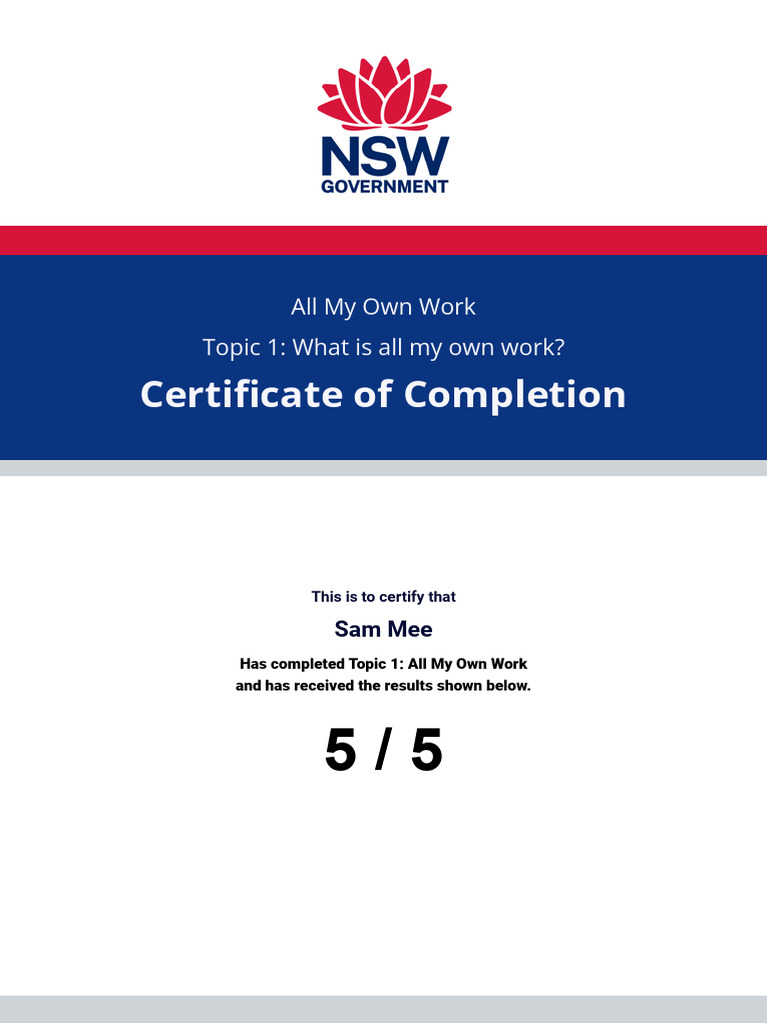 Sam Mee: All My Own Work Certificate | PDF