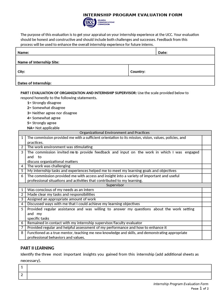 Internship Program Evaluation Form. | PDF | Performance Appraisal ...