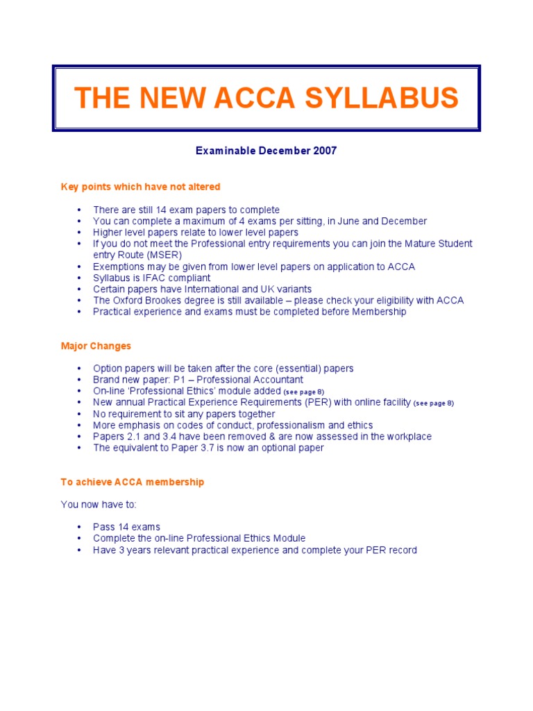New ACCA Syllabus | Accounting | Business