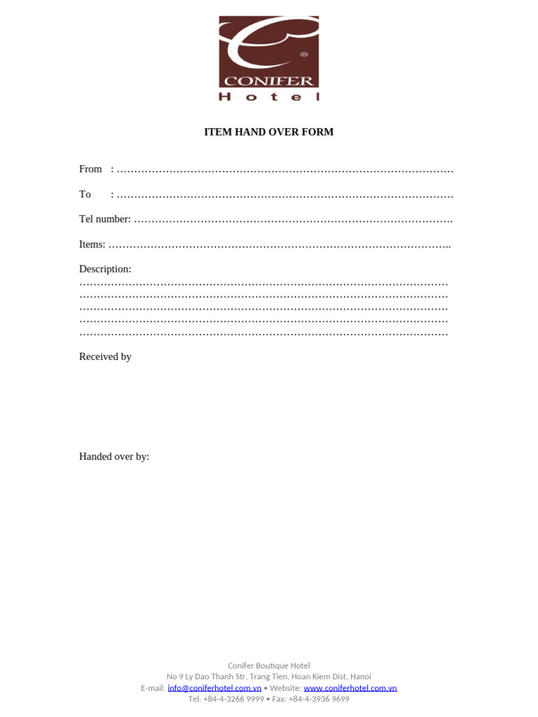Item Hand Over Form Template | PDF