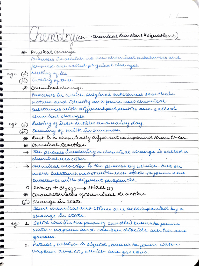Chemical Reaction and Equation (Notes) | PDF