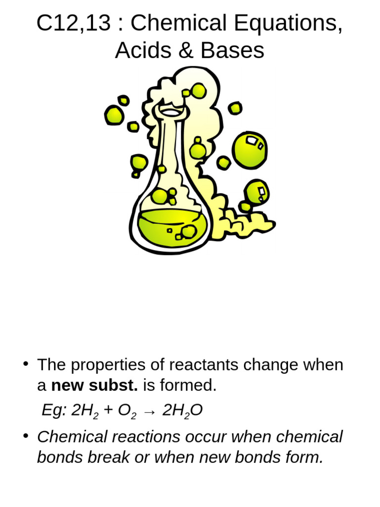 Chemical Equation, Acids, and Bases | PDF | Chemistry | Acid