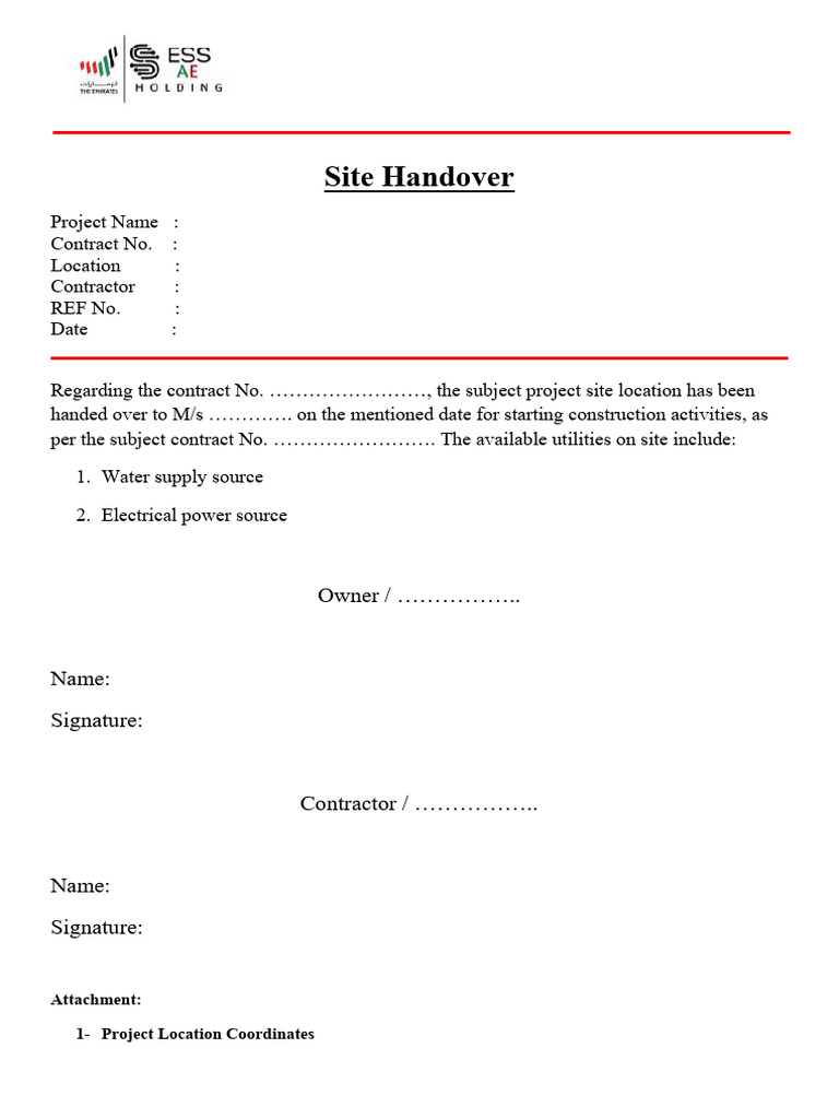 Site Handover Document for Construction | PDF