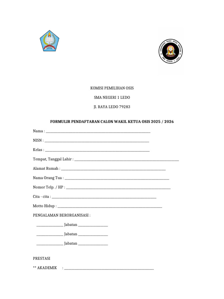 Formulir FIX Wakil Ketua OSIS 2025 2026 | PDF