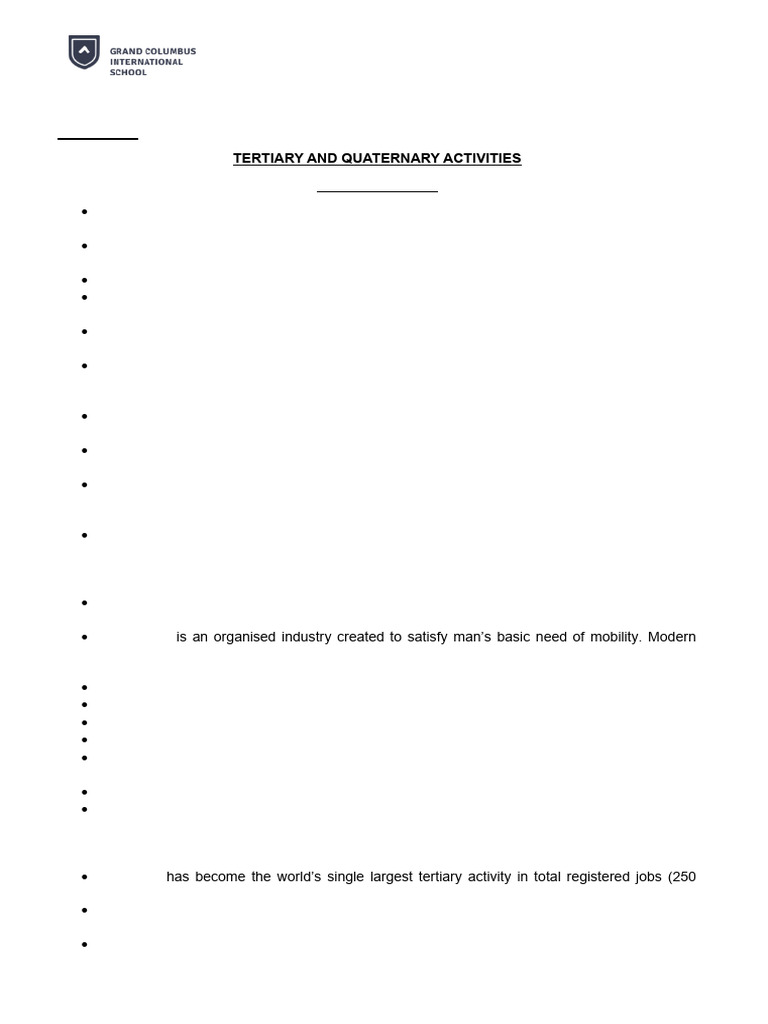 Tertiary and Quaternary Activities Overview | PDF | Telegraphy | Transport