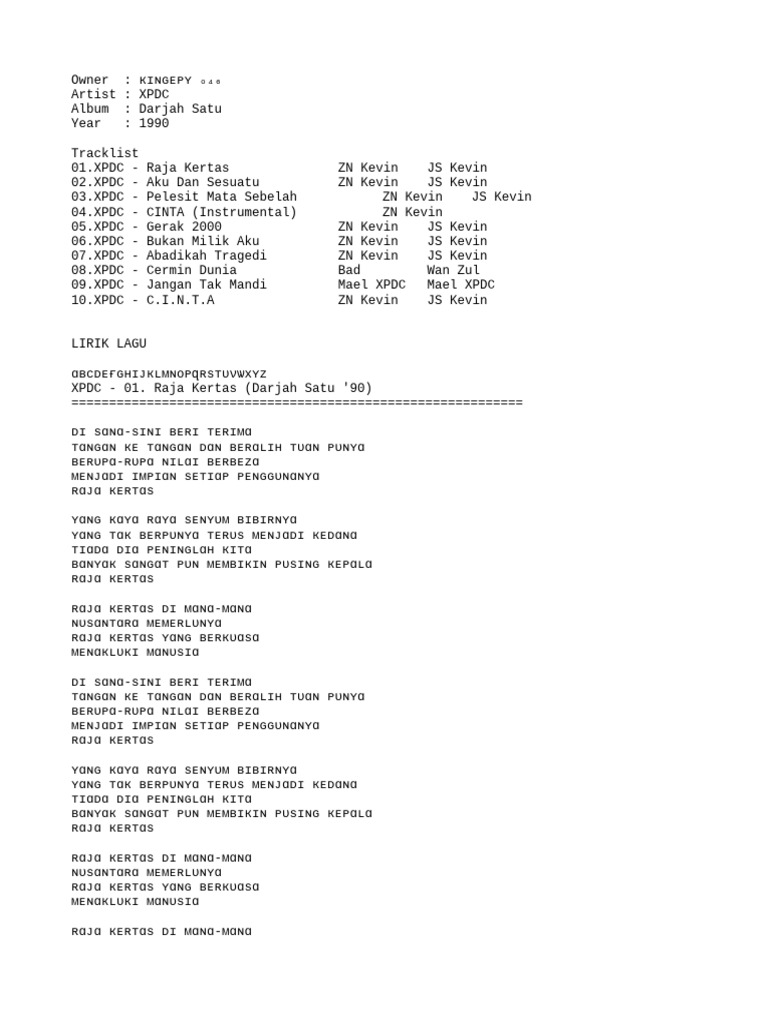 Tracklist Darjah Satu 1990 | PDF