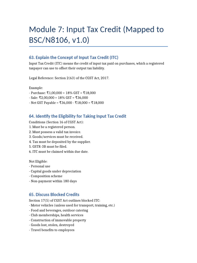 Understanding Input Tax Credit (ITC) | PDF | Tax Credit | Taxes