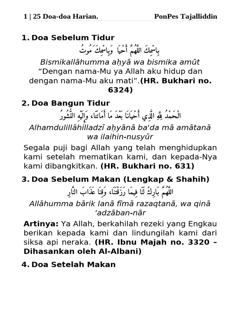 25 Doa Harian Pendek untuk Anak TK | PDF