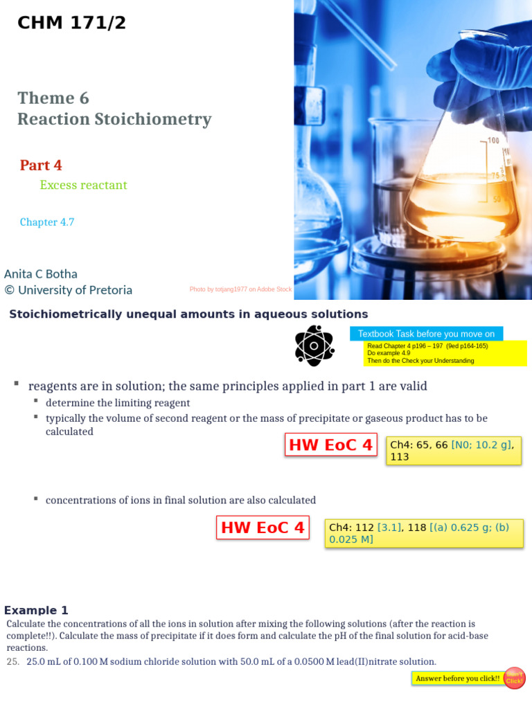 Theme6 Part4 Reaction Stoichiometry Solutions NonStoich (Ch4.7) ACB 171 2022 | PDF ...