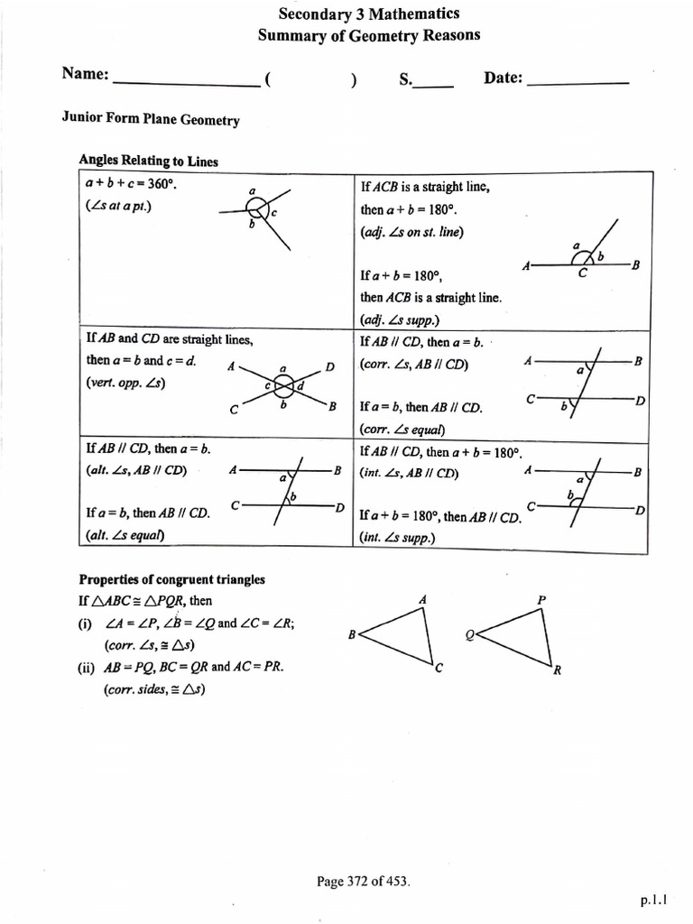 Summary of Geometric Reasons | PDF | Classical Geometry | Euclidean ...