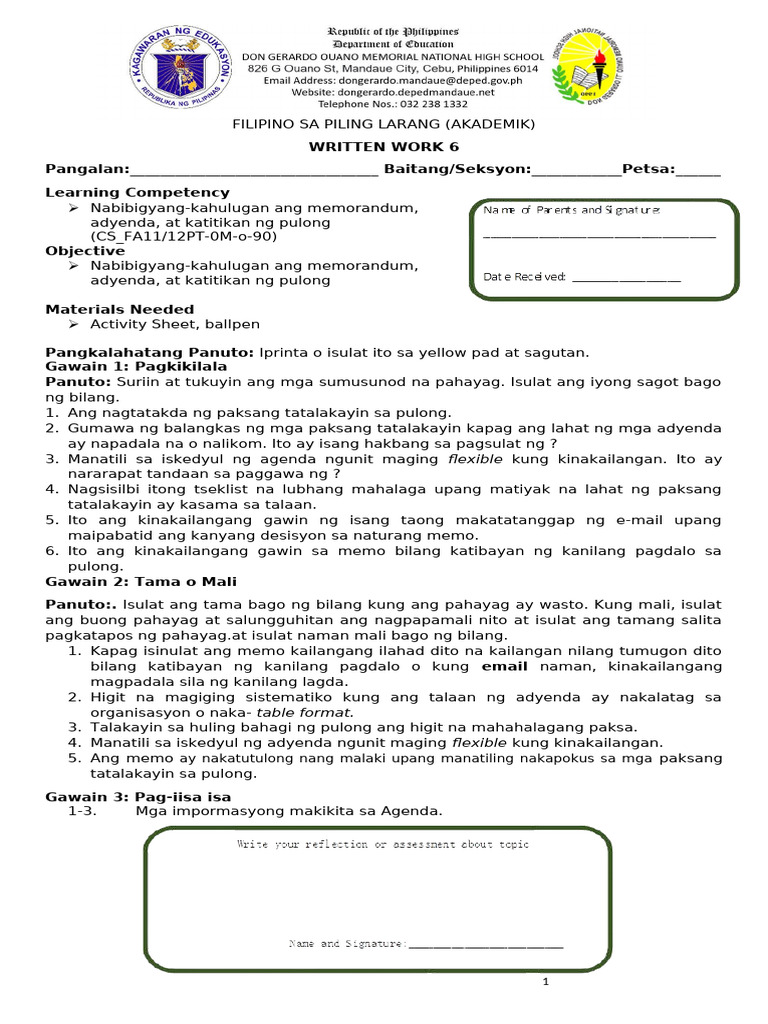 Written Work 6 AGENDA | PDF