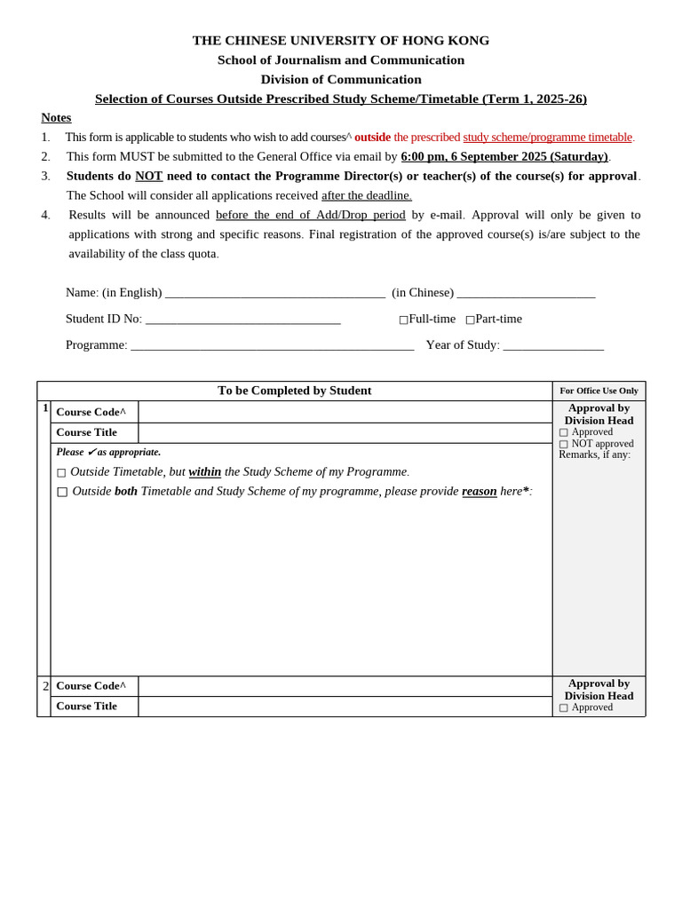 Add Course Form_outside Study Scheme or Timetable 25-26_T1 | PDF